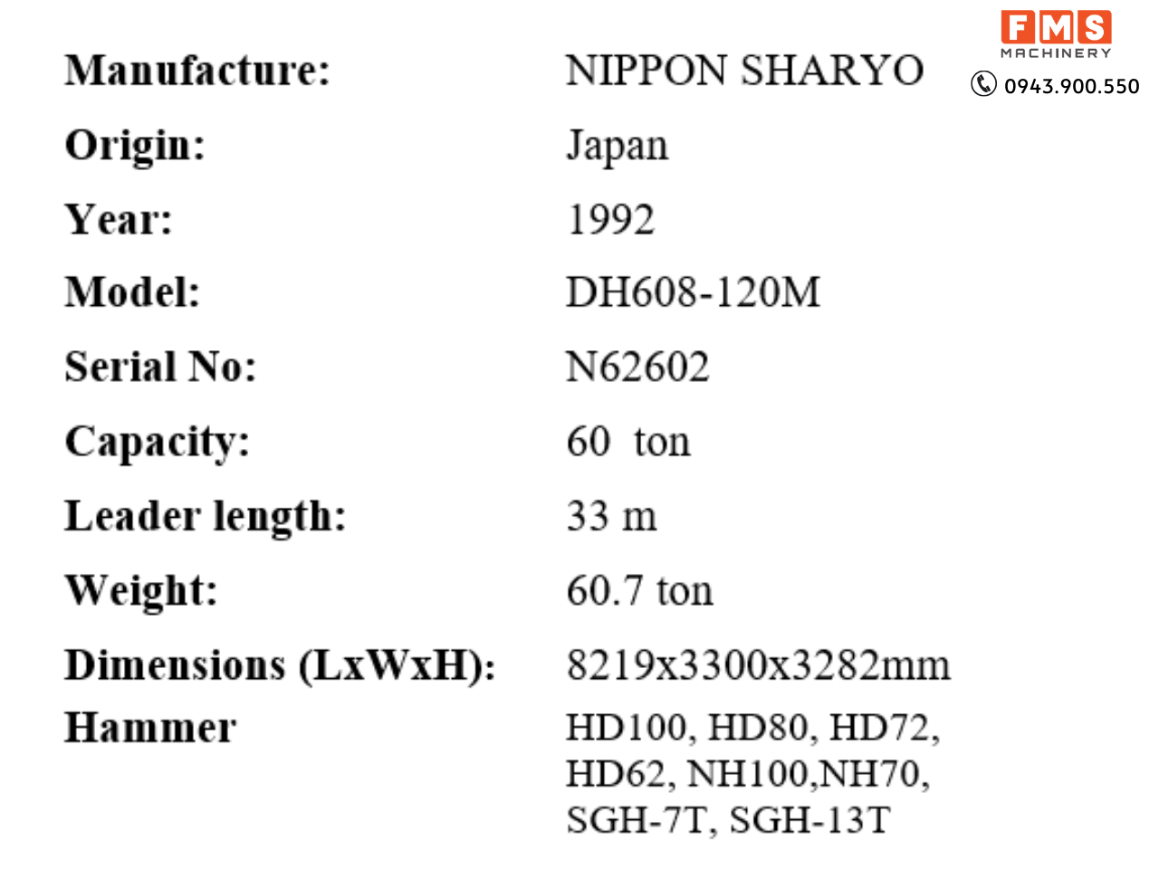 Cho thuê máy đóng cọc DH608 giá rẻ nhất của Nippon Sharyo